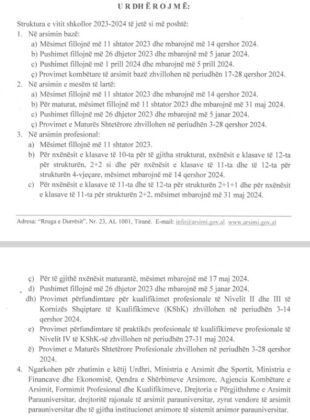 Pushimet e shkolles 2024 ne Shqiperi, data pushimet e prillit 2024